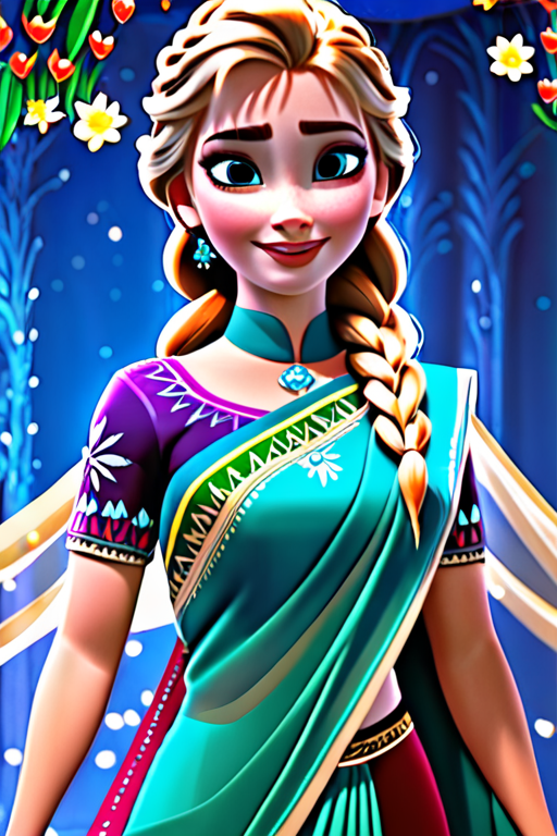 Elsa and Anna hugs together in saree indian smile frozen disney smile ...