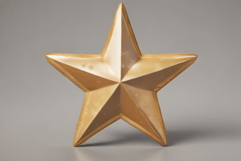Shiny Golden Star Decoration on a Smooth Gray Background Surface