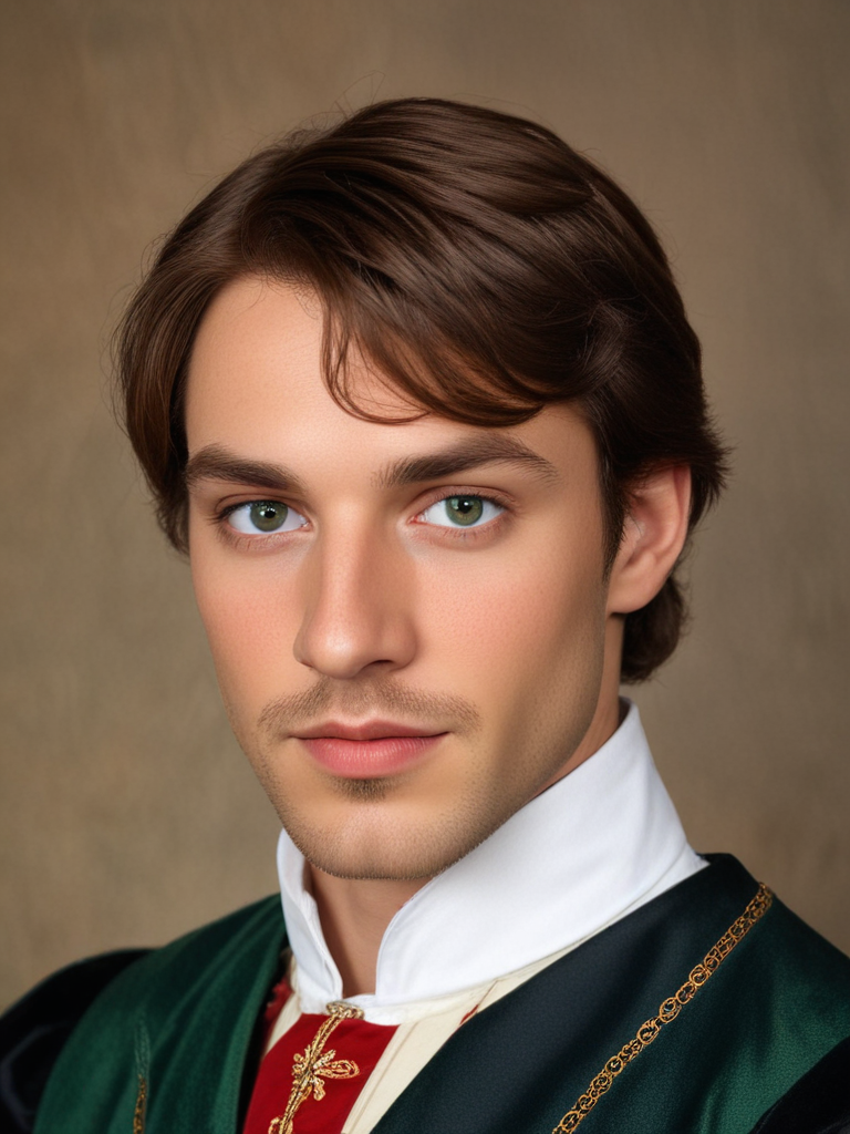 Tudor era duke with brown hair short beard green eyes