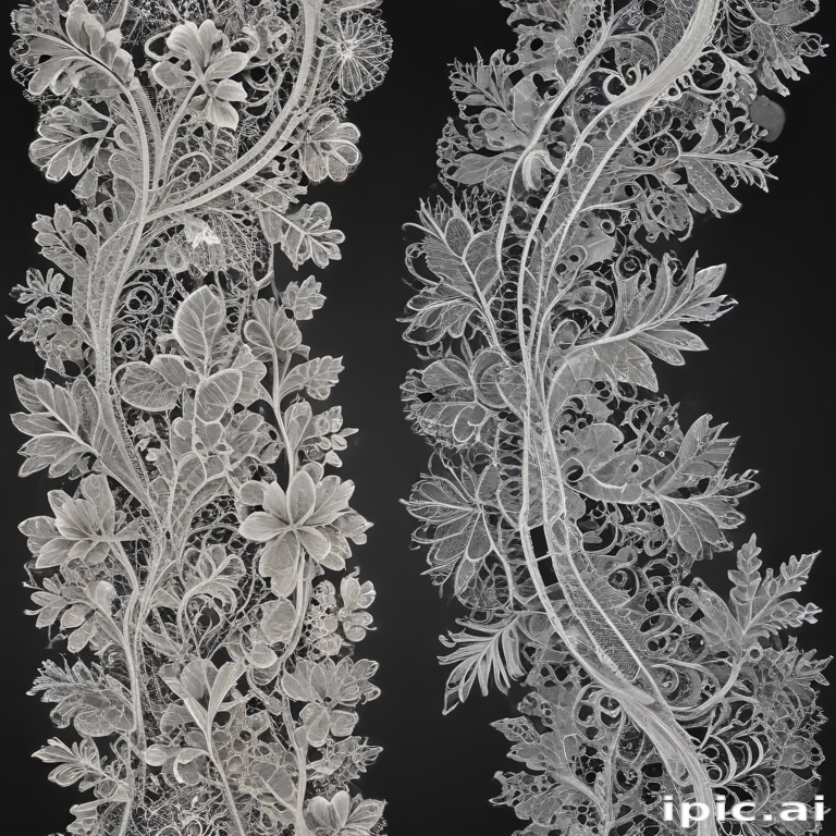 Intricate Floral Lace Design Featuring Delicate Leaves and Blossoms on ...