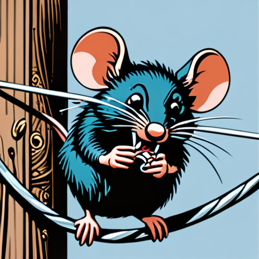 evil mouse gnawing on a wire