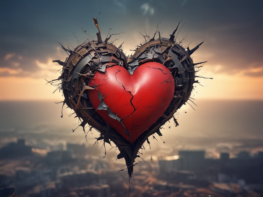Resilient Love: A Heart Surrounded by the Ruins of Time