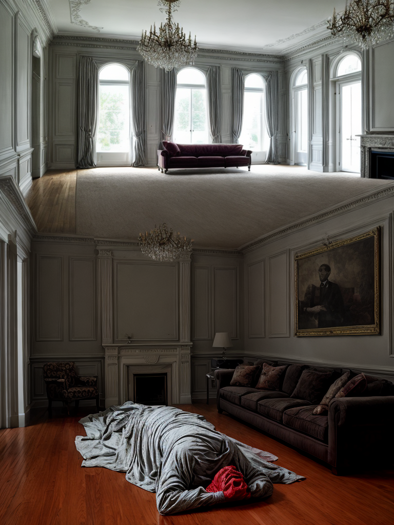 mansion, living room, dead body,