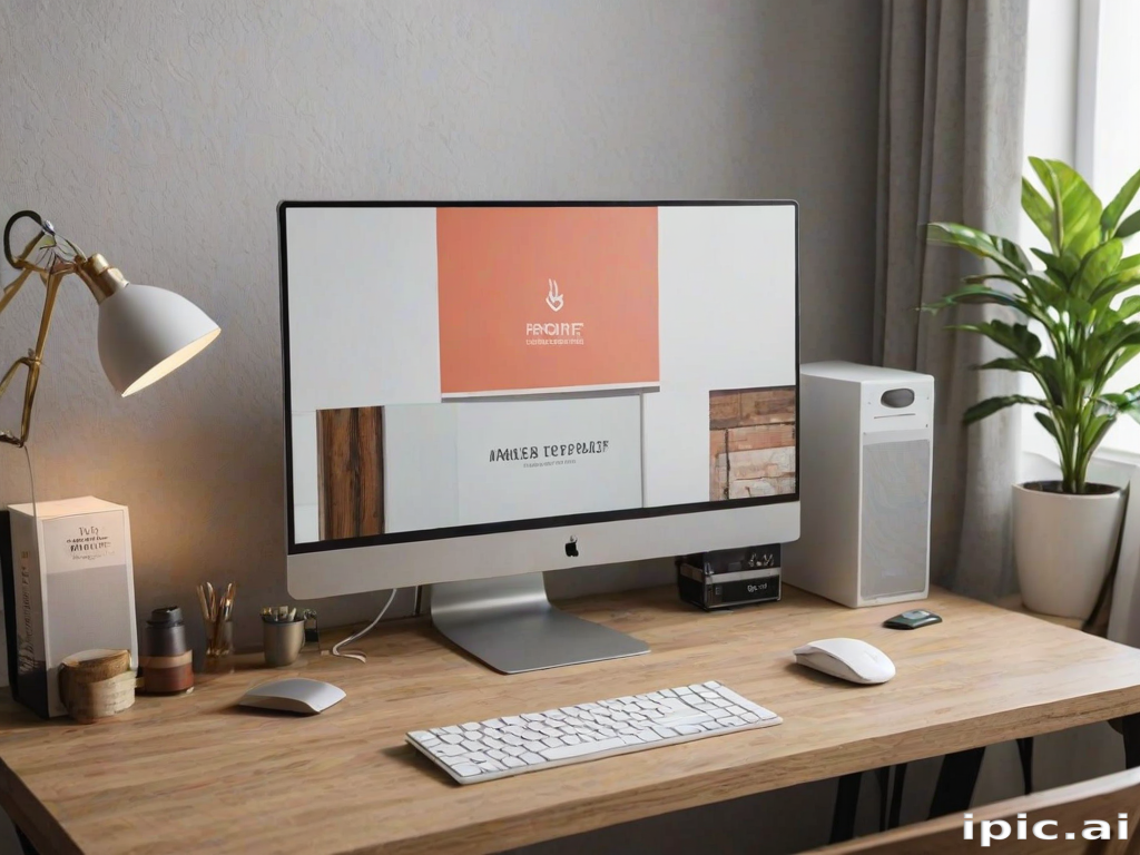 Modern Home Office Setup Featuring a Sleek Computer and Elegant Decor