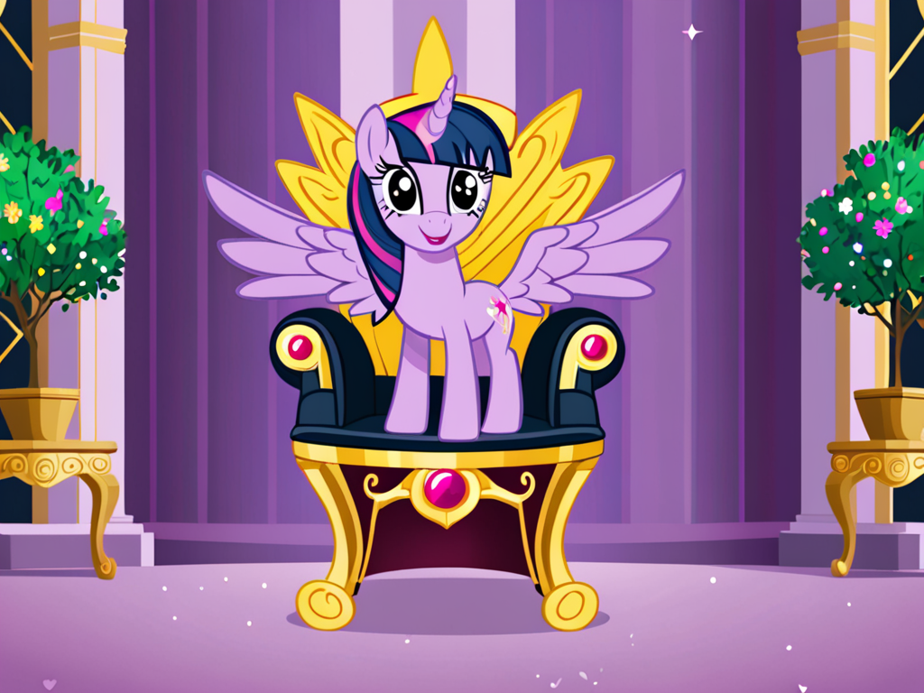 mlp pony alicorn twilight sparkel princess siting on the throne