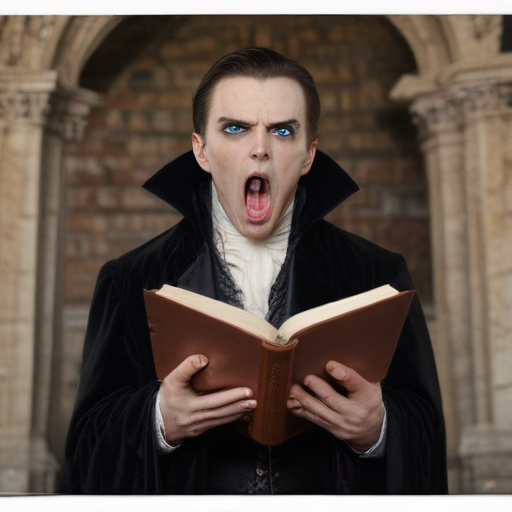 a vampire reading a book that scares them so they have a shocked ...