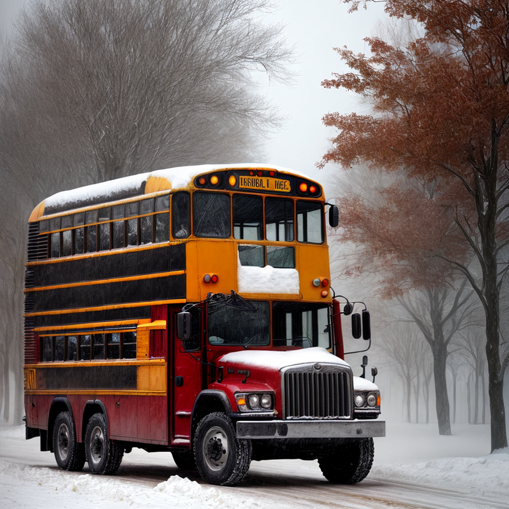 school bus in a snowstorm