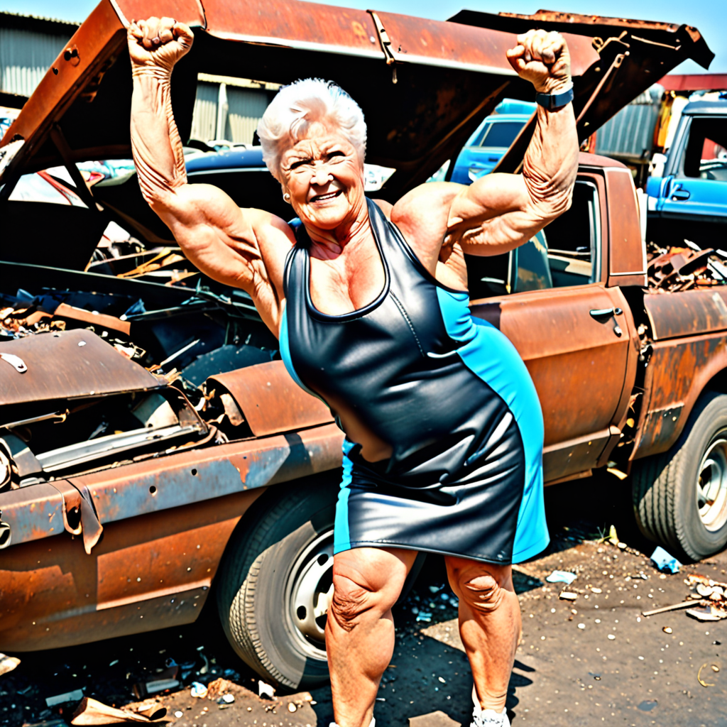 A Very Strong Muscular Elderly Female Very Overweight Bodybuilder In A