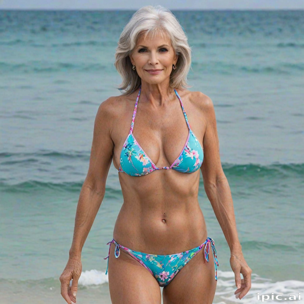 Confident Woman in a Colorful Bikini Enjoying a Beautiful Beach Day