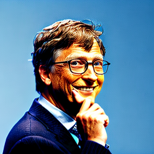 Bill gates laughing and pointing at blue screen windows