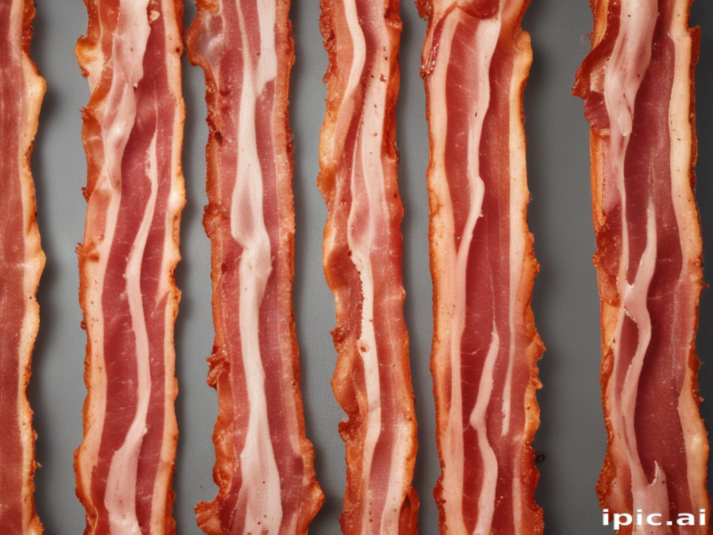 Deliciously Crispy Strips of Bacon Perfectly Arranged on a Gray Surface