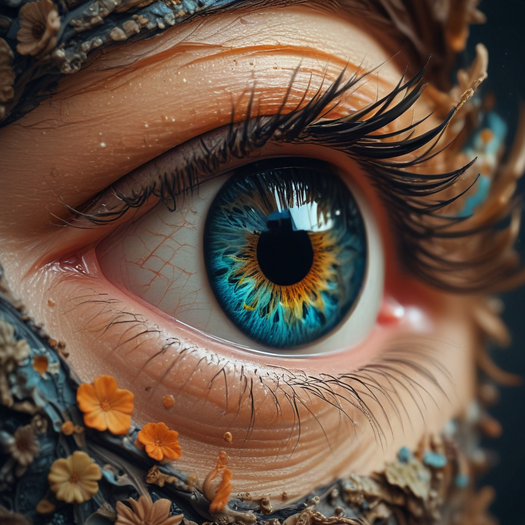 Captivating Close-Up of a Vibrant Eye Surrounded by Nature's Beauty