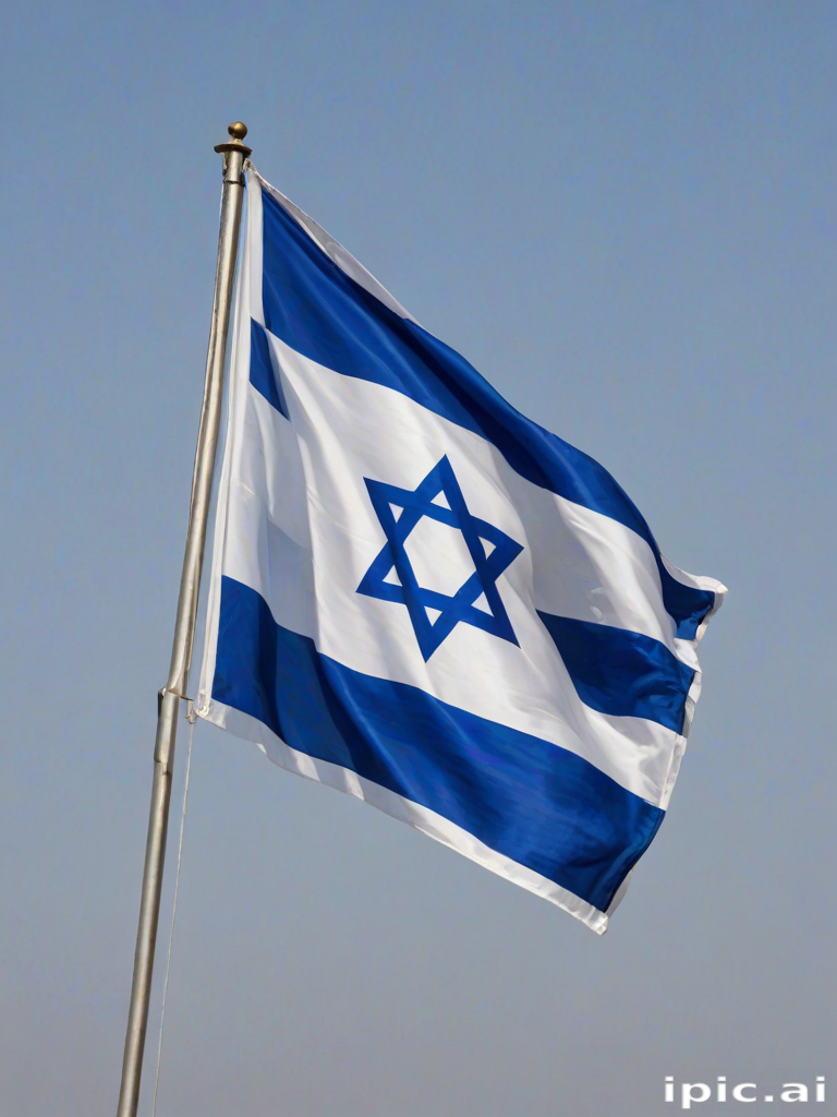 Israeli National Flag Displaying Blue and White Colors with Star Symbol