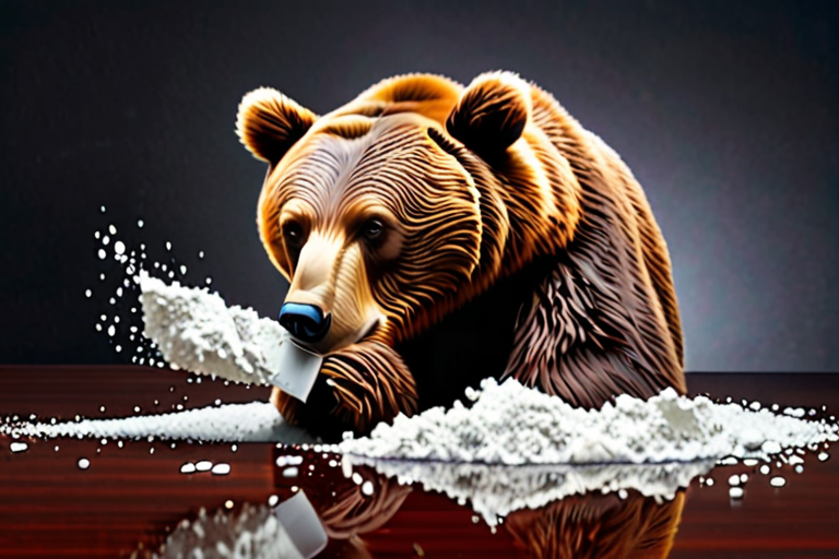 bear snorting a line of cocaine