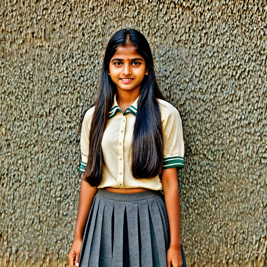 indian school girl long hair full body view