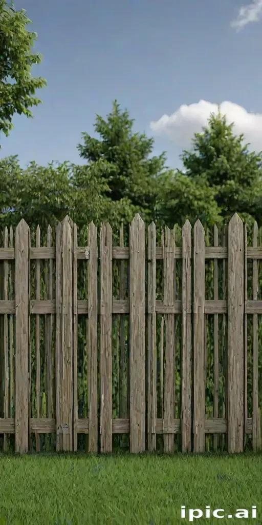 A Rustic Wooden Fence Surrounded by Lush Greenery Under a Clear Sky