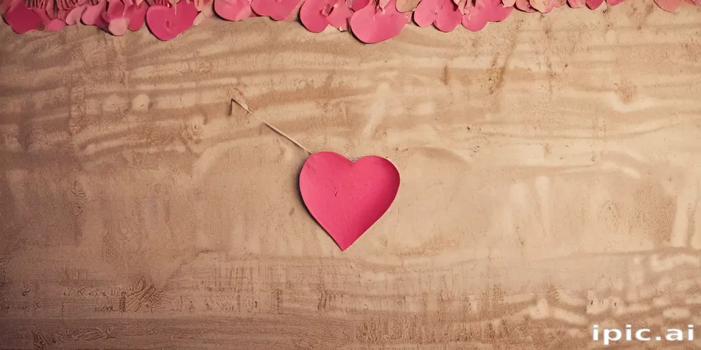 Colorful Pink Heart Decorated Against a Textured Wooden Background Design