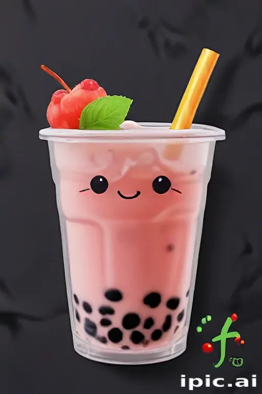 Delightful Pink Bubble Tea with a Smiling Face and Cherry on Top