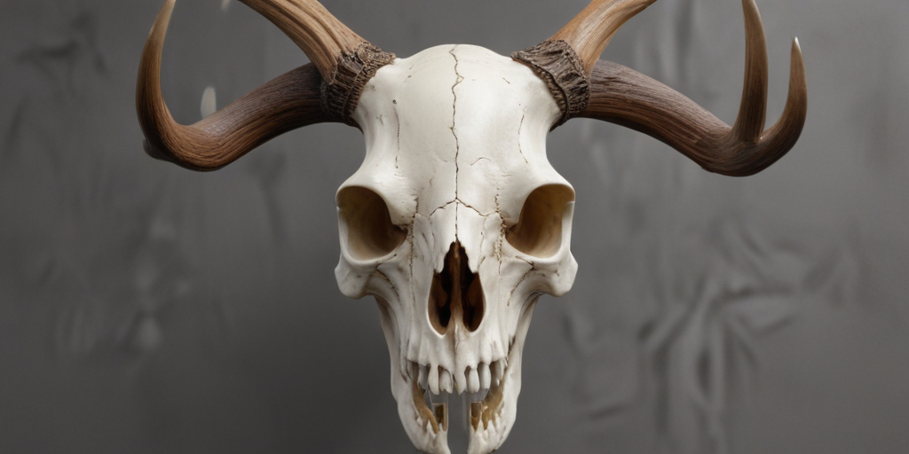 Intricate Design of a Horned Skull Displayed Against a Gray Background