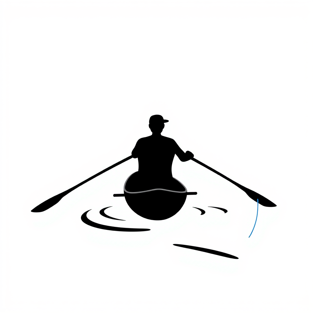 Silhouette of a Rowing Enthusiast Gliding Across Calm Waters in Serenity