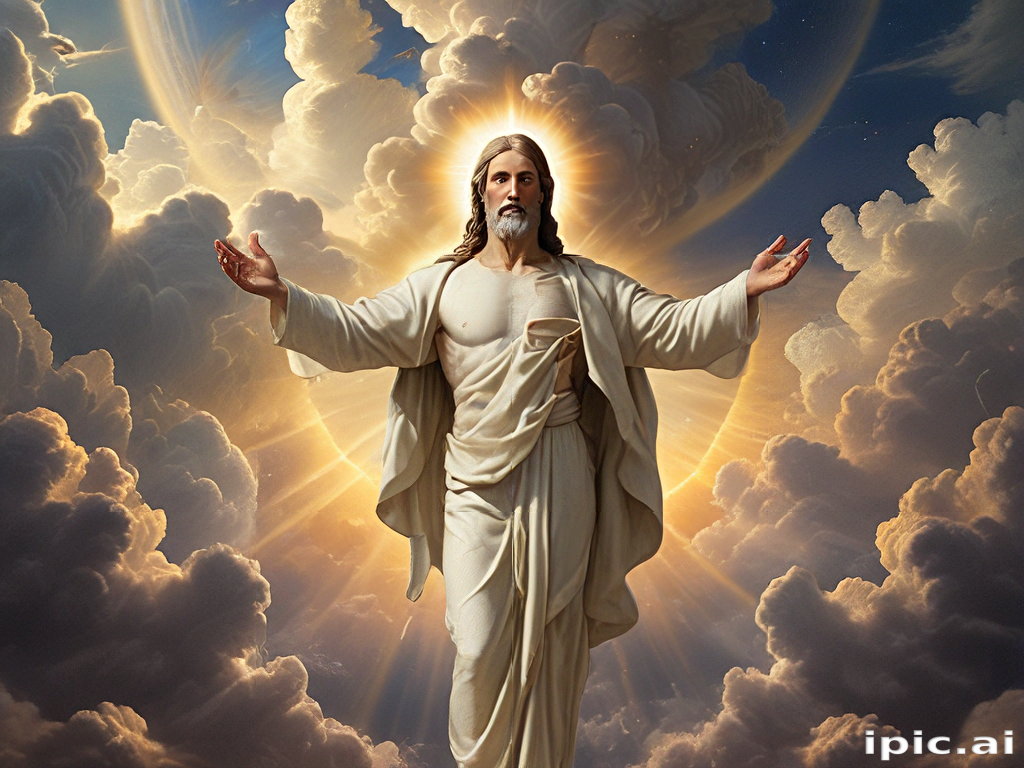 A Majestic Representation of Christ Surrounded by Heavenly Clouds and Light