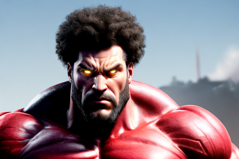 A strong, large, muscular man with a curly head and one eye on his forehead