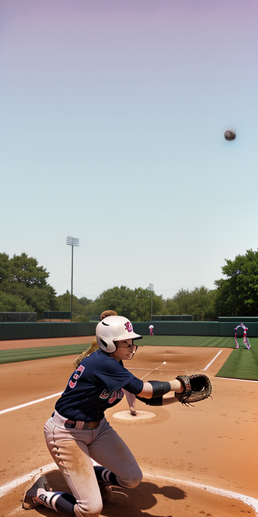 Young Softball Player Preparing to Catch a High-Flying Baseball in Action