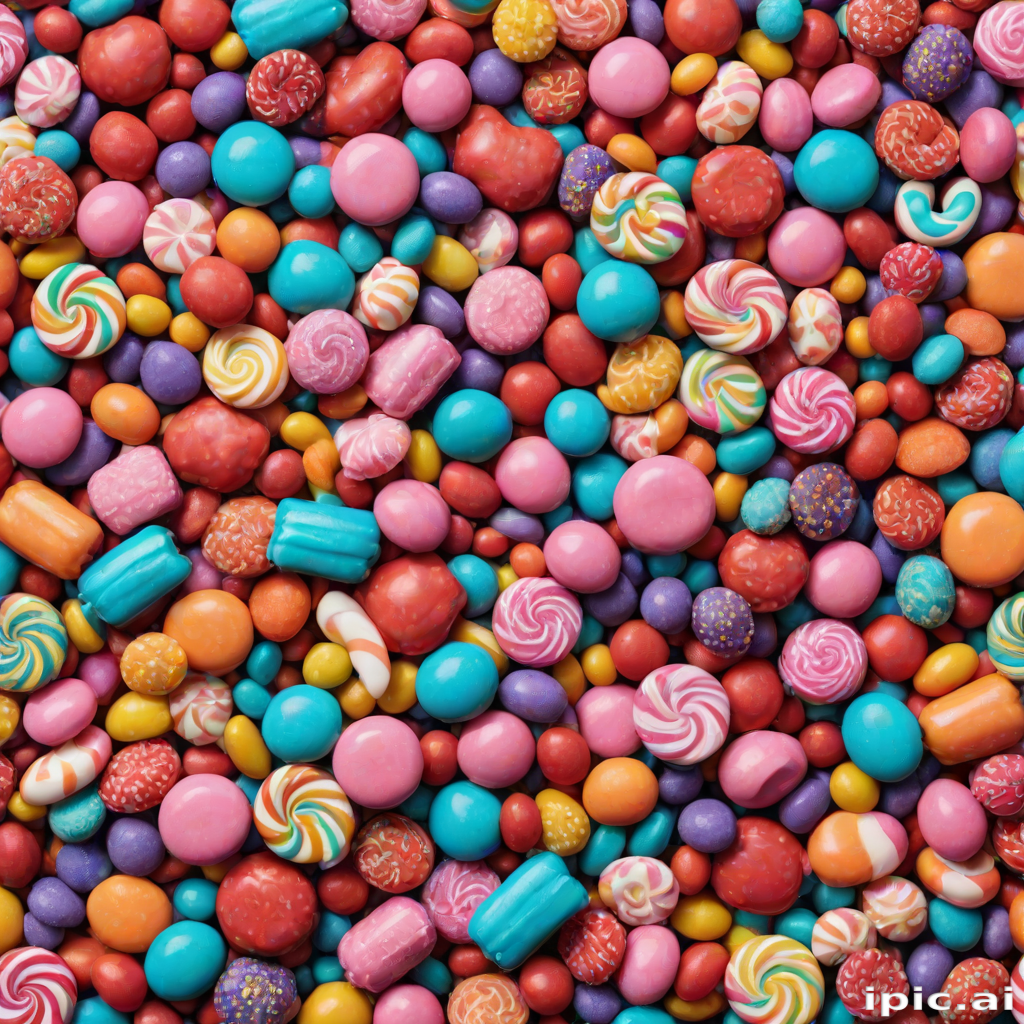 A Colorful Array of Candy and Sweets Scatter Across a Surface.
