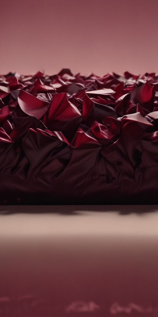 Textured Surface of Deep Red Fabric with Intricate Ruffled Patterns
