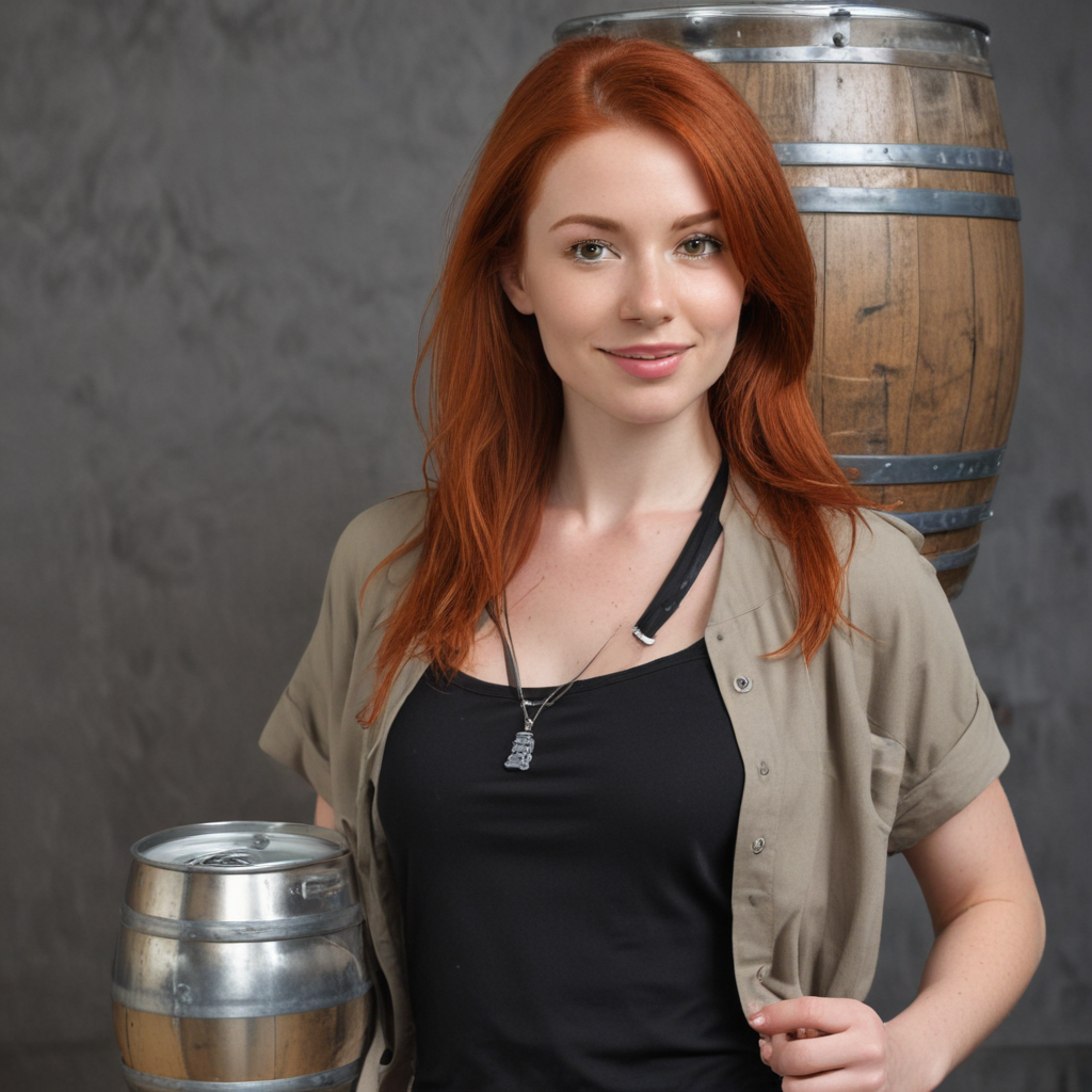 a Redhead woman carrying a beer keg