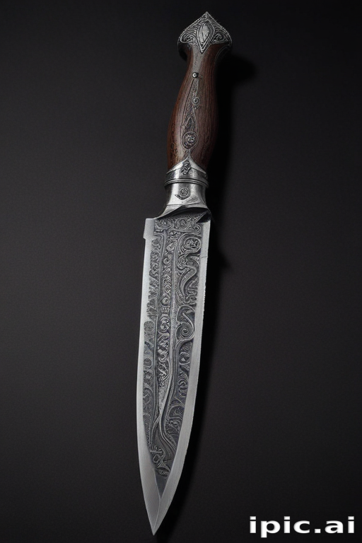 Intricately Designed Artisan Knife with a Stunning Wood Handle Detailing
