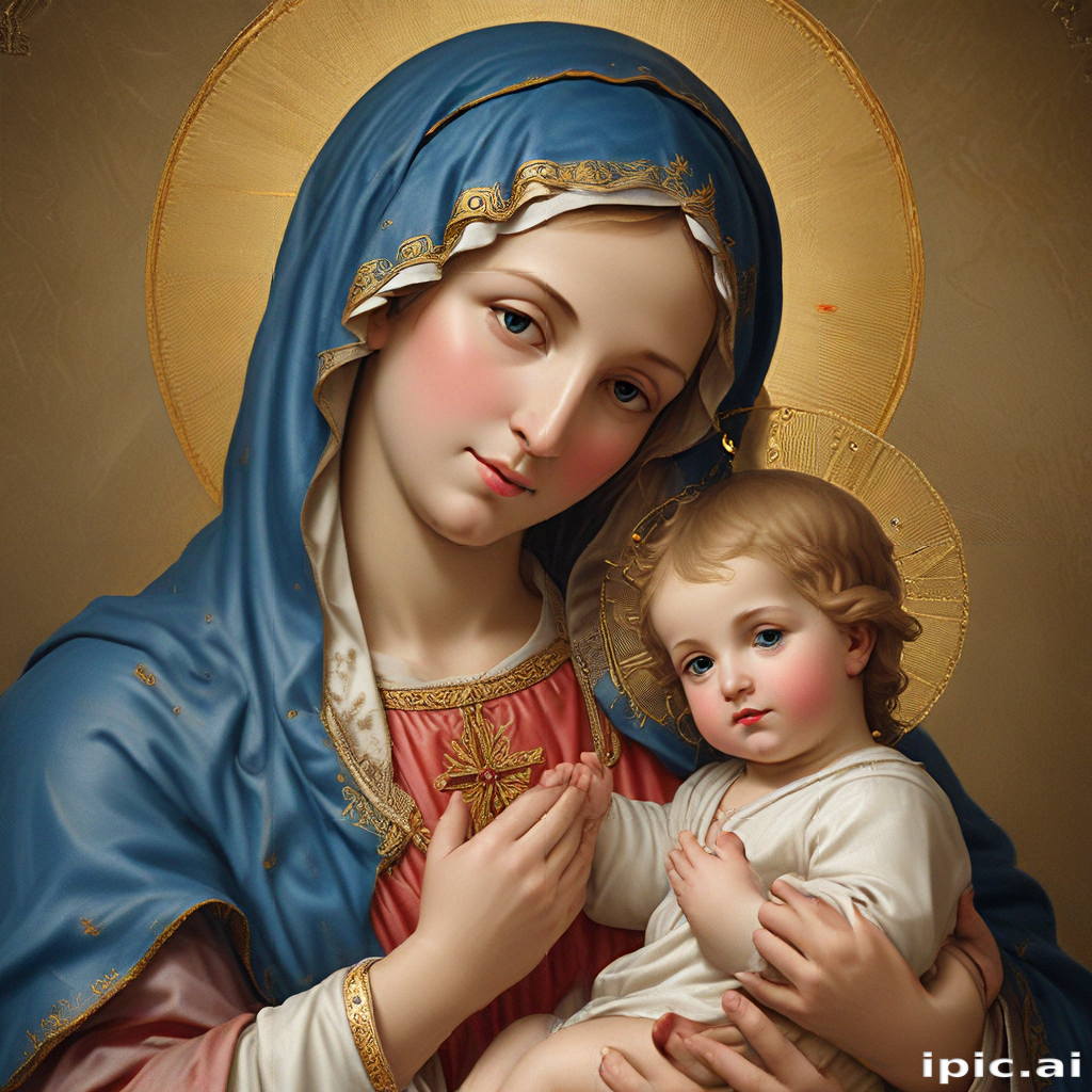 A Tender Moment Between the Virgin Mary and the Baby Jesus.