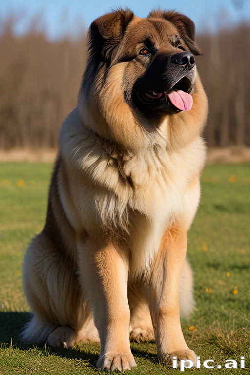 A Majestic Dog Sitting Proudly in a Sunlit Green Field.