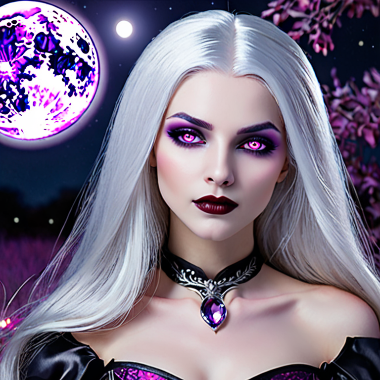 Vampire princess, long straight silver white hair with pink highlights ...
