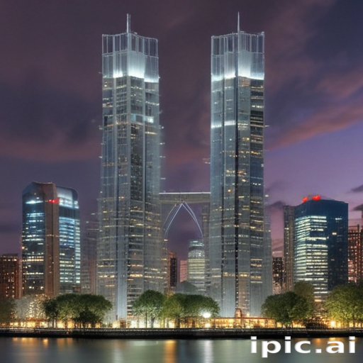 Stunning Night View of Twin Skyscrapers Illuminated Against a Twilight Sky