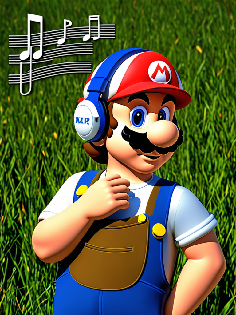 Mario listening to music with windows xp background