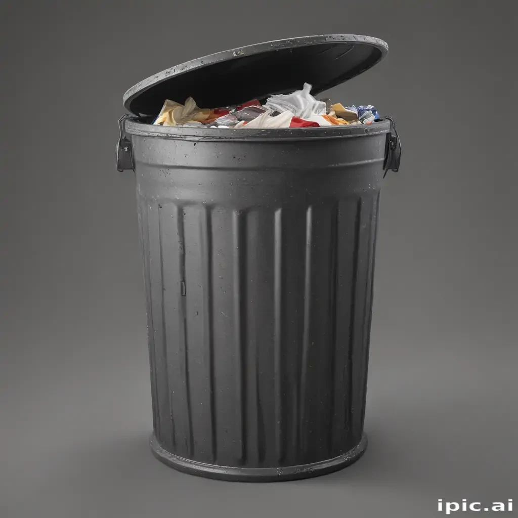 Overflowing Trash Can Filled with Various Unrecyclable Waste and Debris