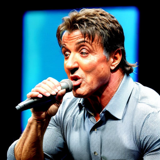 Create a image of sylvester stallone eating steak meat.