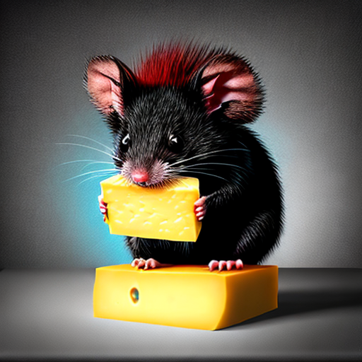 Digital art angry rat siting on a peace of cheese showing his teeth
