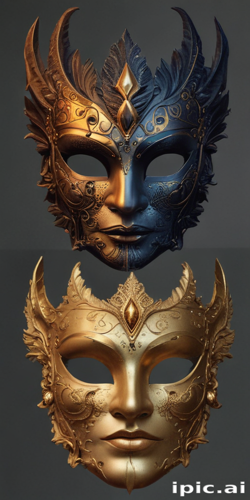 Intricately Designed Dual Masks: One in Deep Blue and One in Golden ...