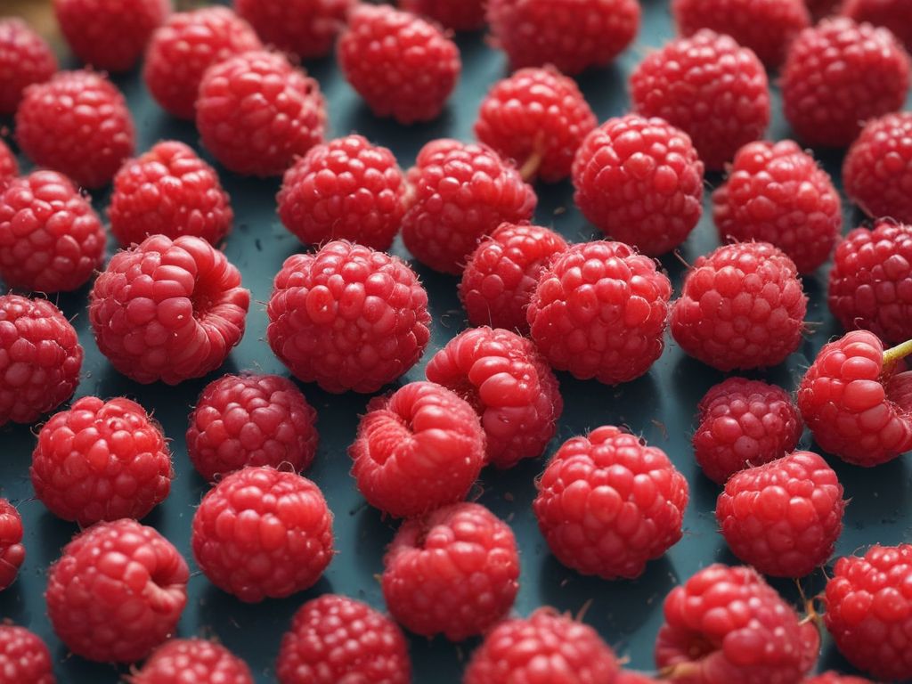 Freshly Harvested Raspberries Spread Out on a Dark Surface