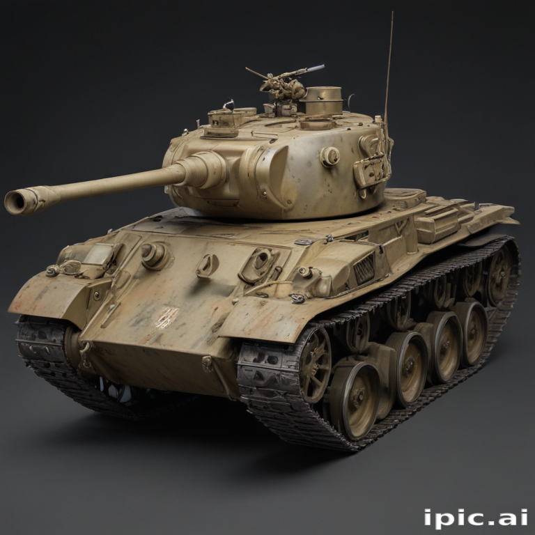 Detailed Close-Up of a Weathered Military Tank on a Dark Background