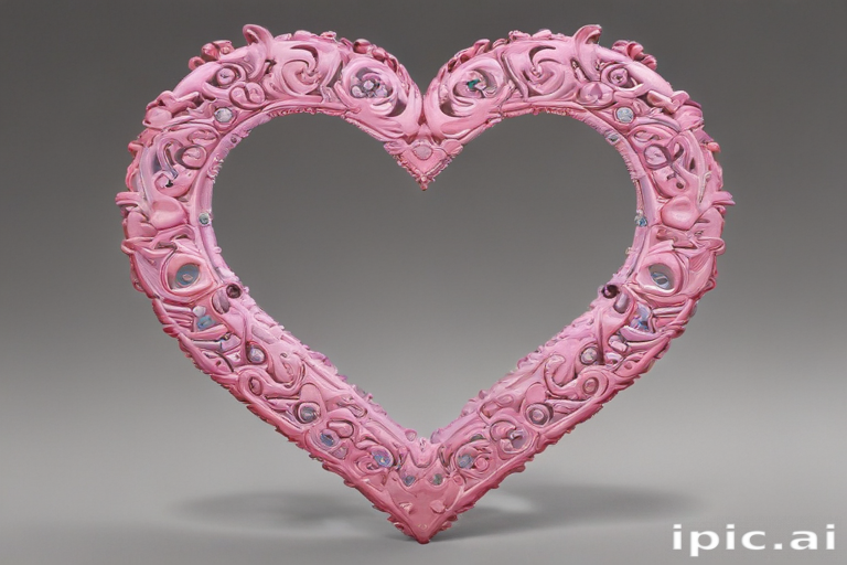 Intricately Designed Pink Heart-Shaped Frame Adorned with Decorative ...