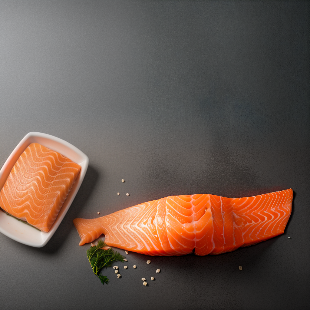 Freshly Sliced Salmon Fillet Displayed with a Block of Salmon on the Side
