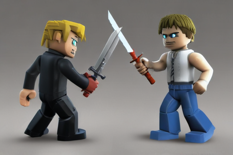 2 Roblox characters fighting each other with weapons