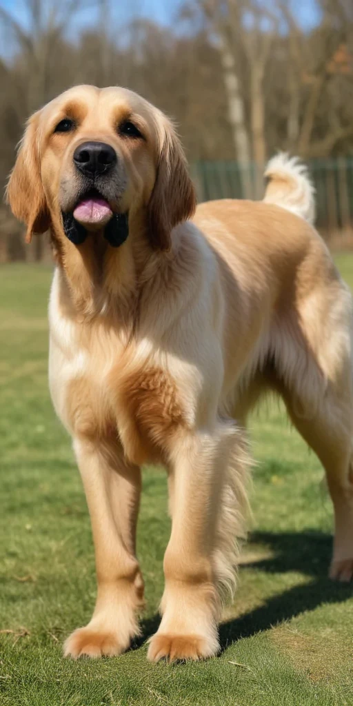 A Happy Golden Retriever Standing Proudly in a Sunny Park.