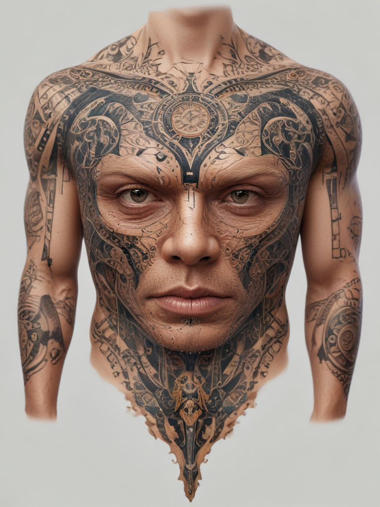Intricate Body Art: A Stunning Display of Tattooed Facial and Chest Designs