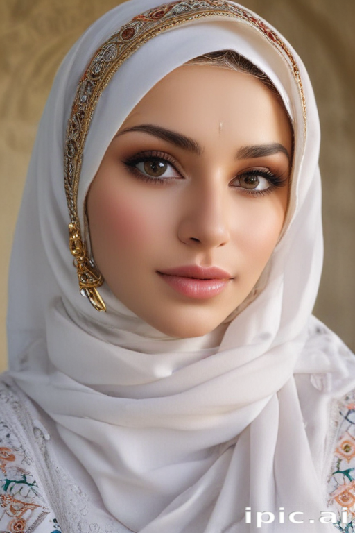 Elegant Woman in a Beautiful Hijab with Intricate Embroidery and ...