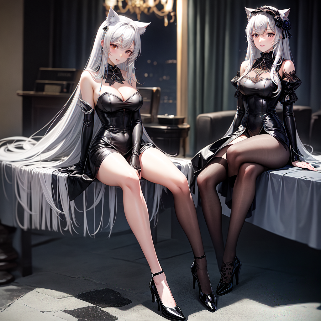 Four Anime Catgirls With Black Heels