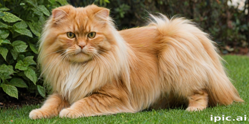 A Majestic Long-Haired Ginger Cat Relaxing in a Lush Green Garden